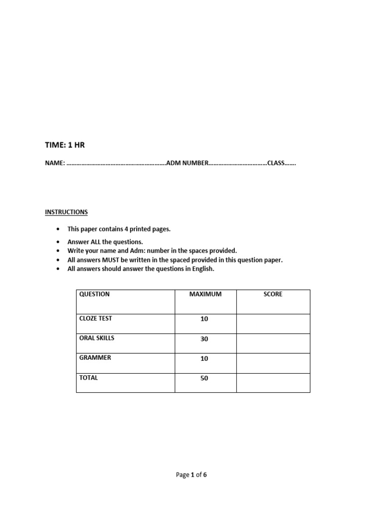 Form Two English Set 1 QS | PDF
