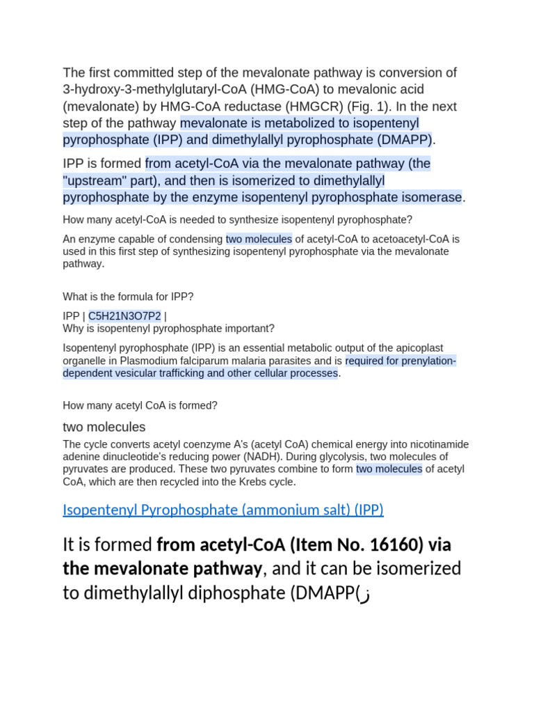Mevalonate Pathway: IPP Synthesis Explained | PDF