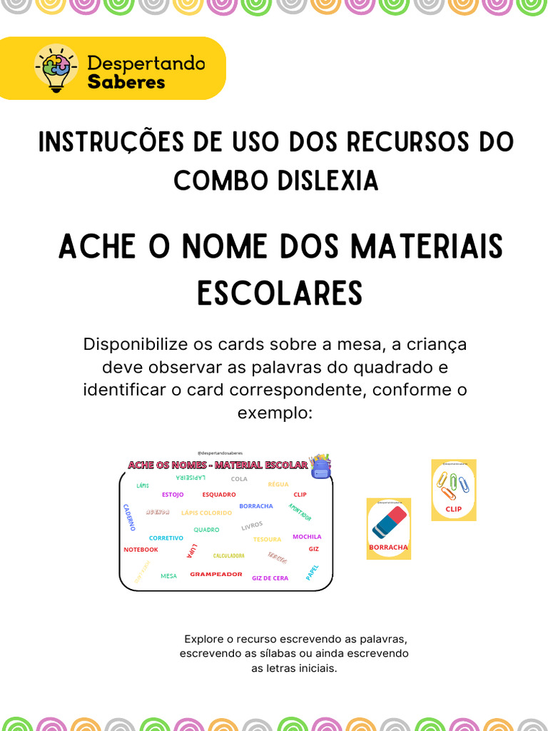 Ache o Nome Dos Materiais Escolares | PDF