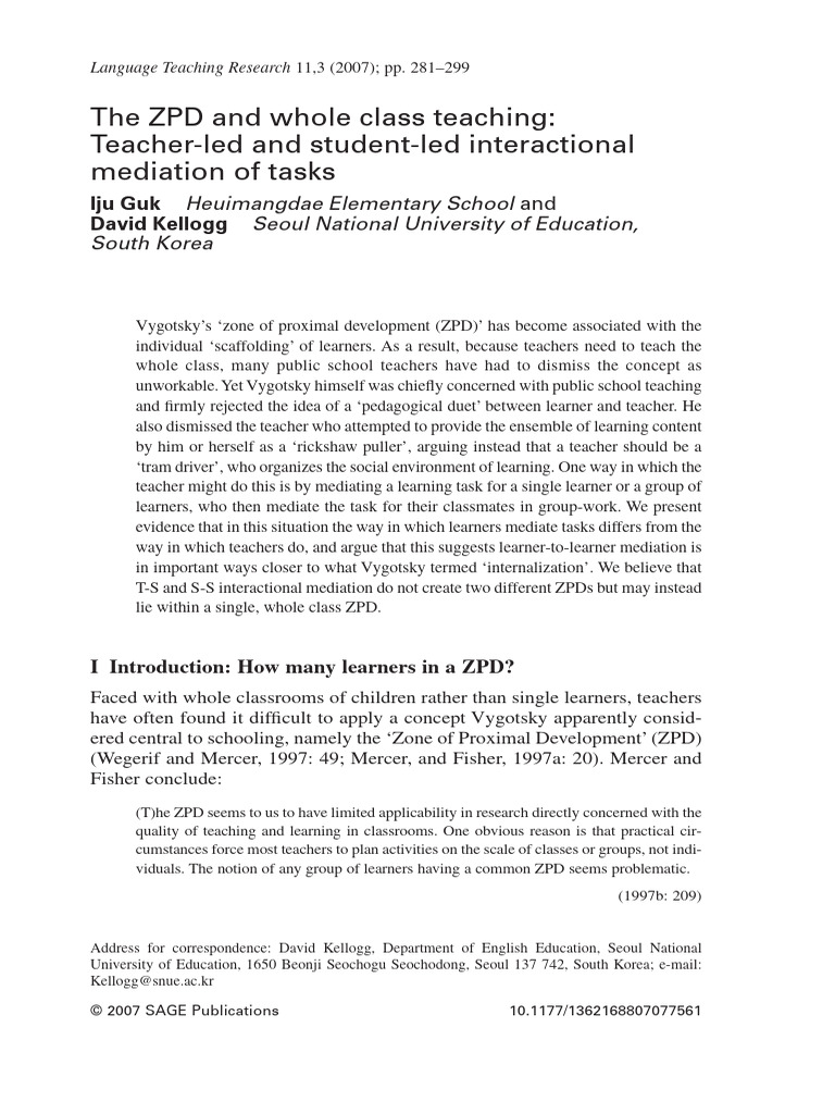 ZPD and Whole Class Teaching | PDF | Psychology | Behavioural Sciences