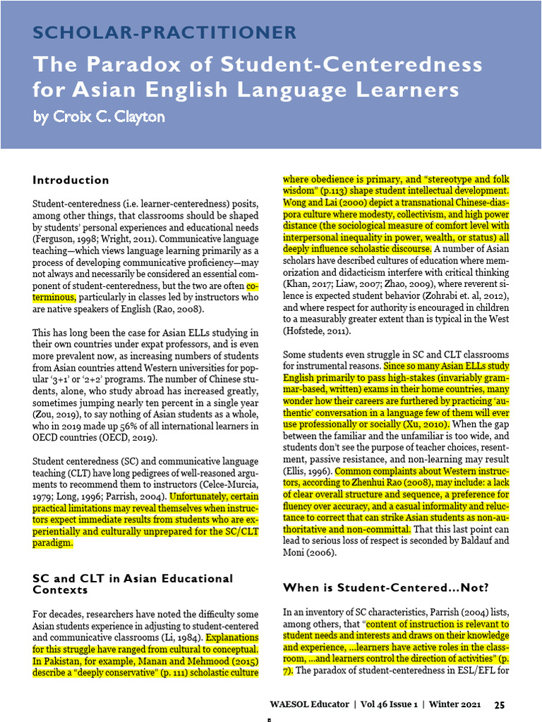 The Paradox of Student Centeredness For Asian English Language Learners ...