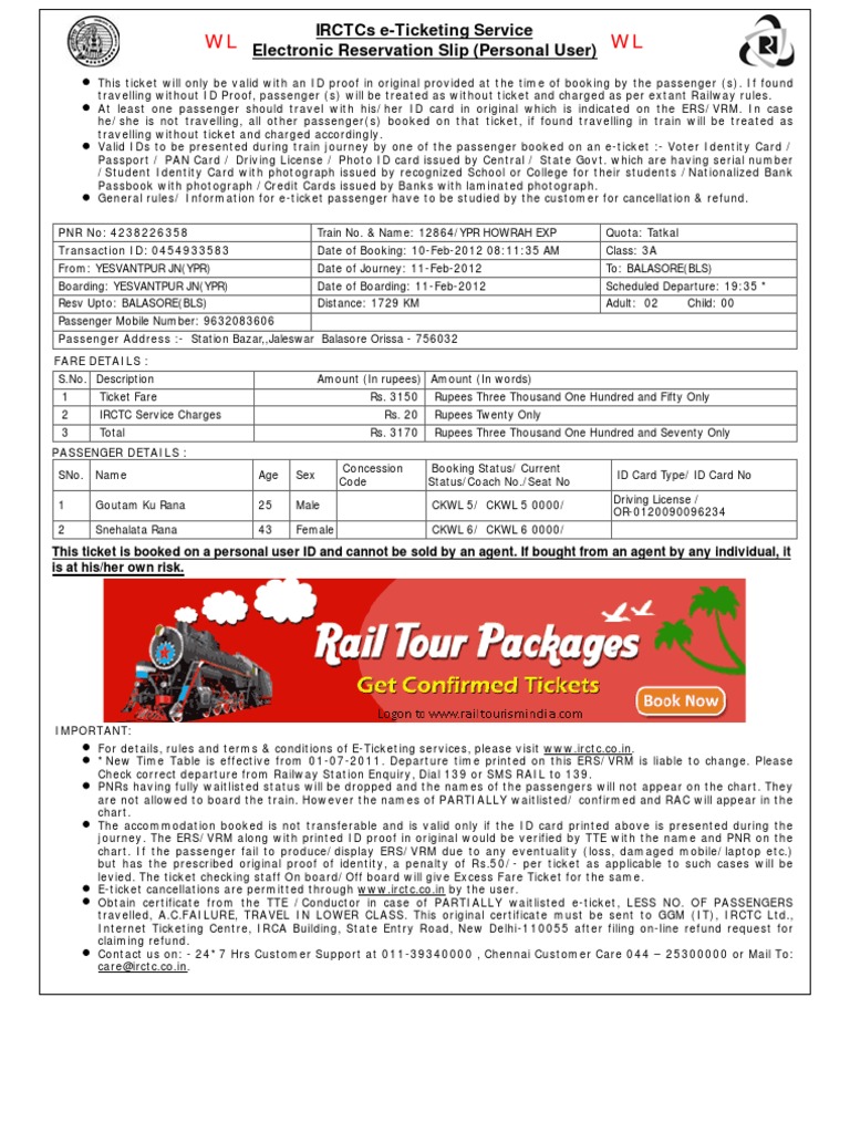 Book WL e-ticket to BLS | PDF | Identity Document | Ticket (Admission)