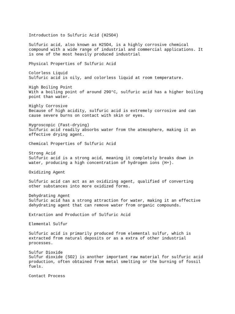 Sulfuric Acid as a Dehydrating Agent | PDF