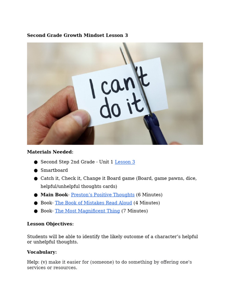 2nd Growth Mindset Unit 1 Lesson 3 | PDF