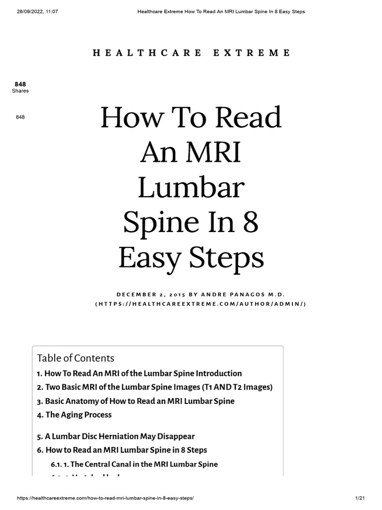 Healthcare Extreme How To Read An MRI Lumbar Spine in 8 Easy Steps | PDF | Vertebral Column ...