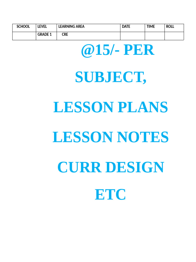 Grade 1 Rationalized CRE Lesson Plans Term 1 | PDF | Image Of God ...