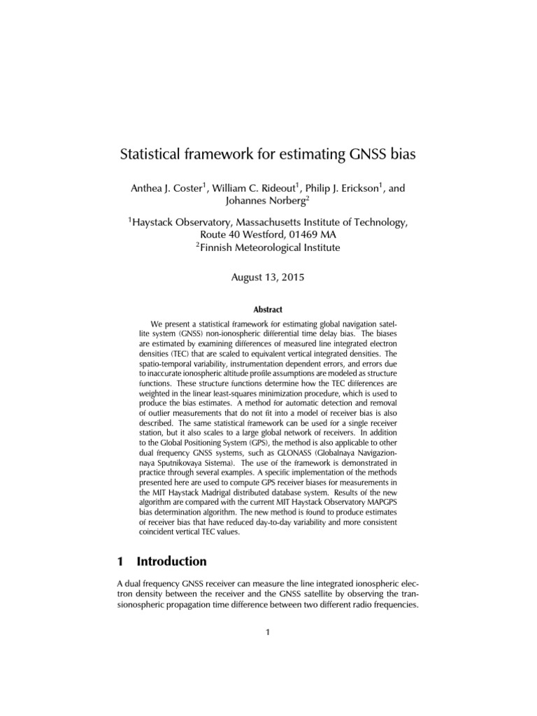 Statistical Framework For Estimating GNSS Bias | PDF | Errors And ...