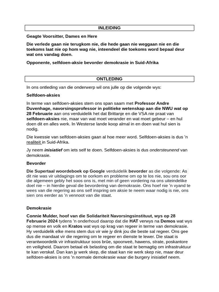 Juhann Debat Toespraak - 2024 | PDF