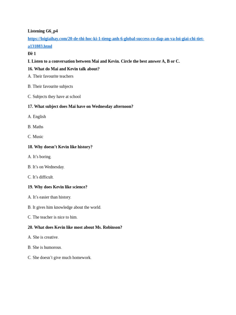 Grade 6 Listening Exam Prep | PDF