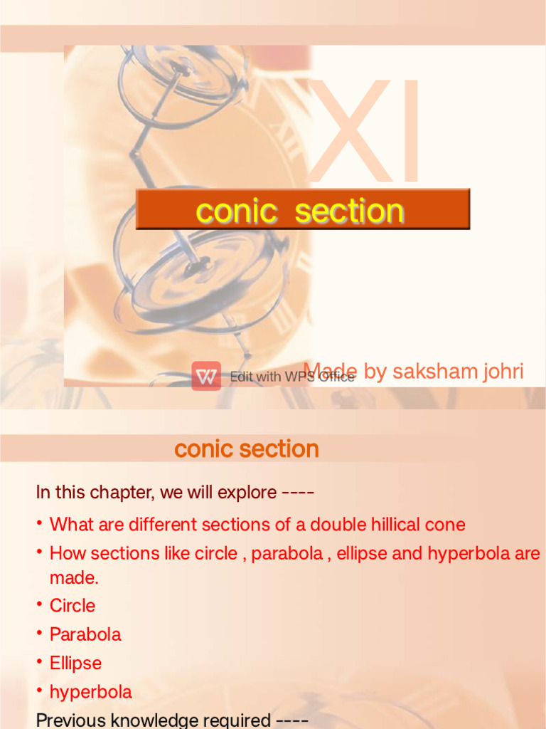 Class XI-CONIC SECTION PPT - 1 | PDF | Analytic Geometry | Manifold