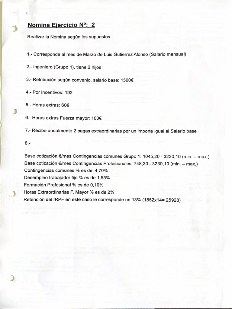 Nomina Ejercicio #2 | PDF
