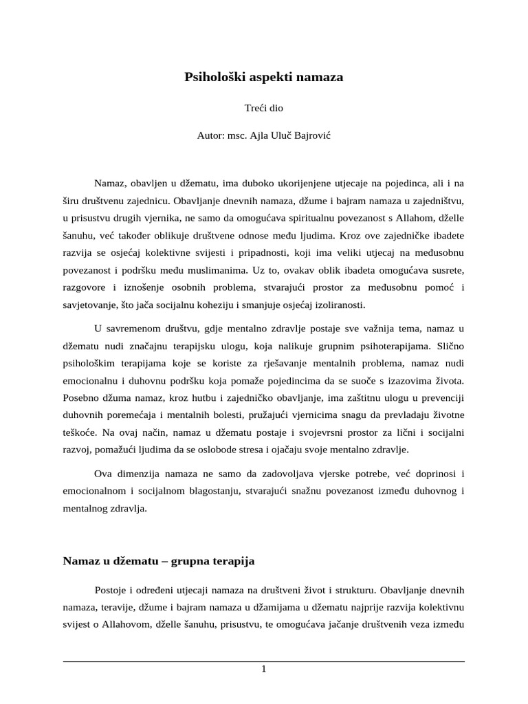 Psihološki Aspekti Namaza - 3. Dio | PDF