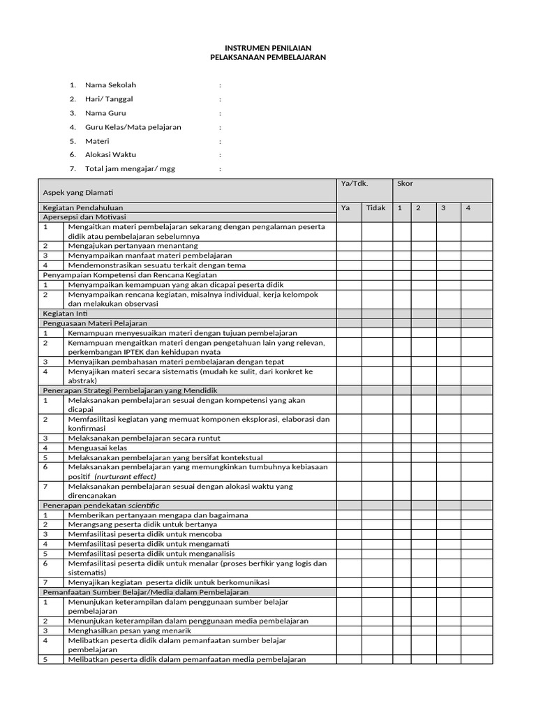 Instrumen Penilaian RPP-1 | PDF