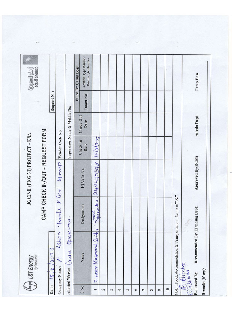 Camp Checkin - Out Form | PDF