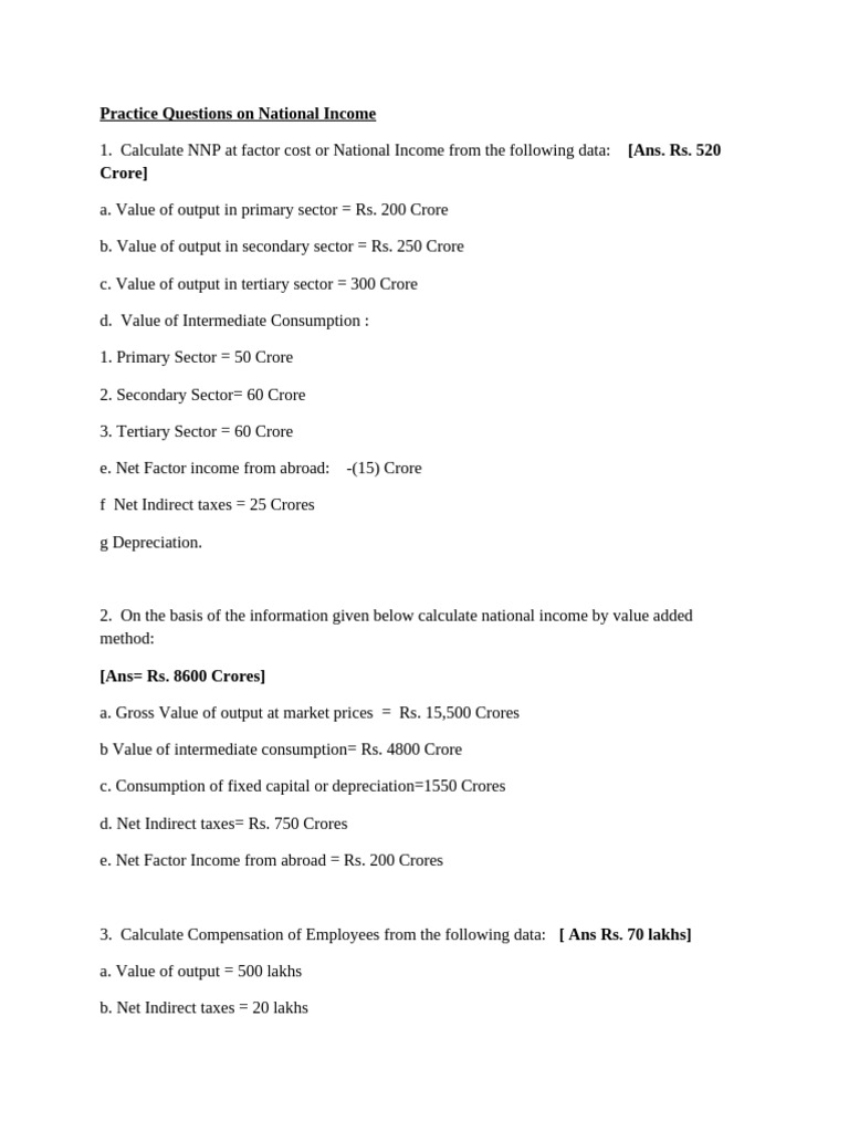 National Income Practice Questions | PDF