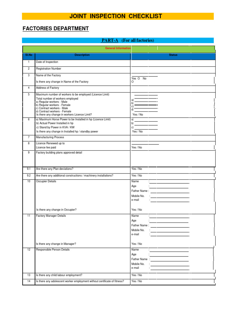 Joint Inspection Checklist | PDF | Stairs | Personal Protective Equipment