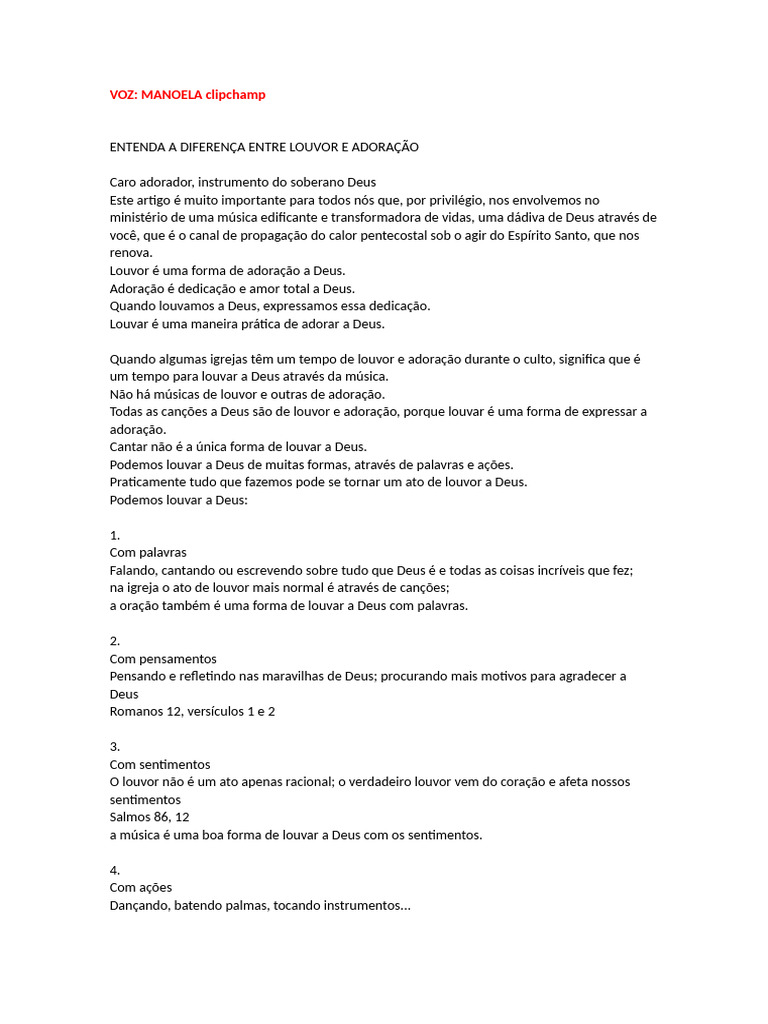 Louvor e Adoração: Entenda a Diferença | PDF