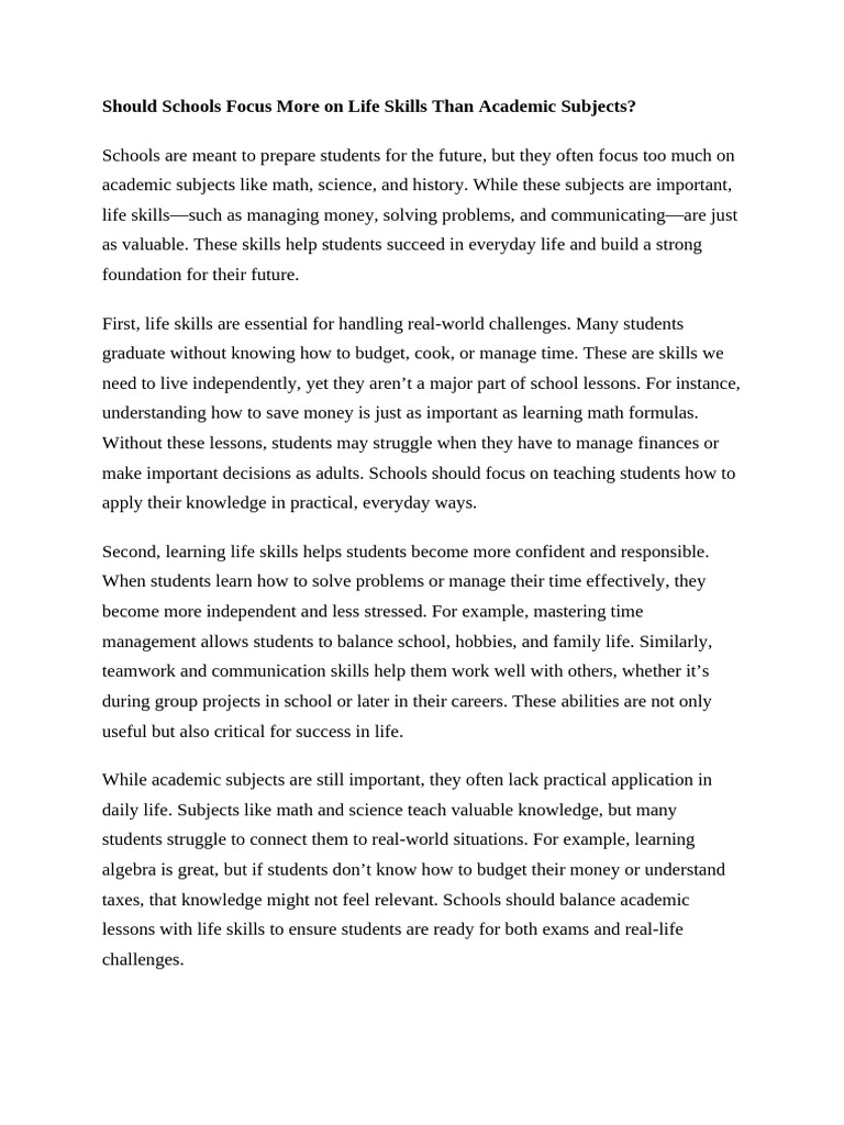 Prioritizing Life Skills in Education | PDF | Mathematics | Procedural ...