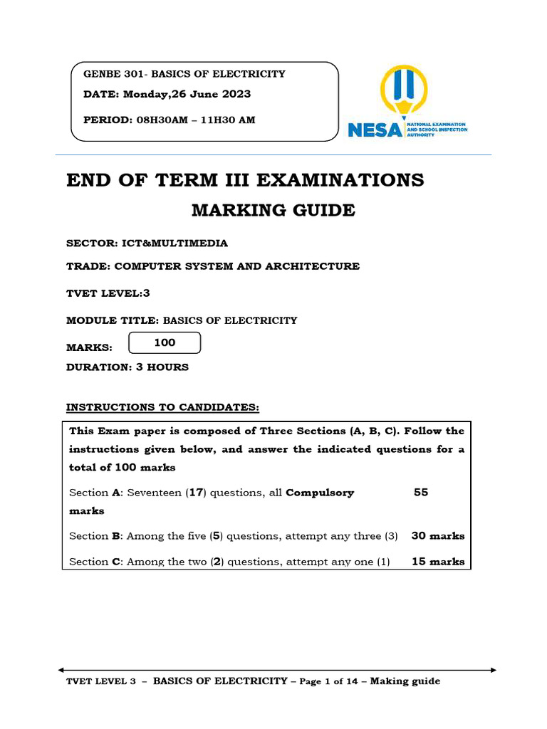 Basics of Electricity - Marking Guide | PDF | Electric Current ...