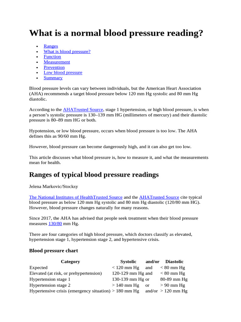 What Is A Normal Blood Pressure Reading | PDF | Blood Pressure ...