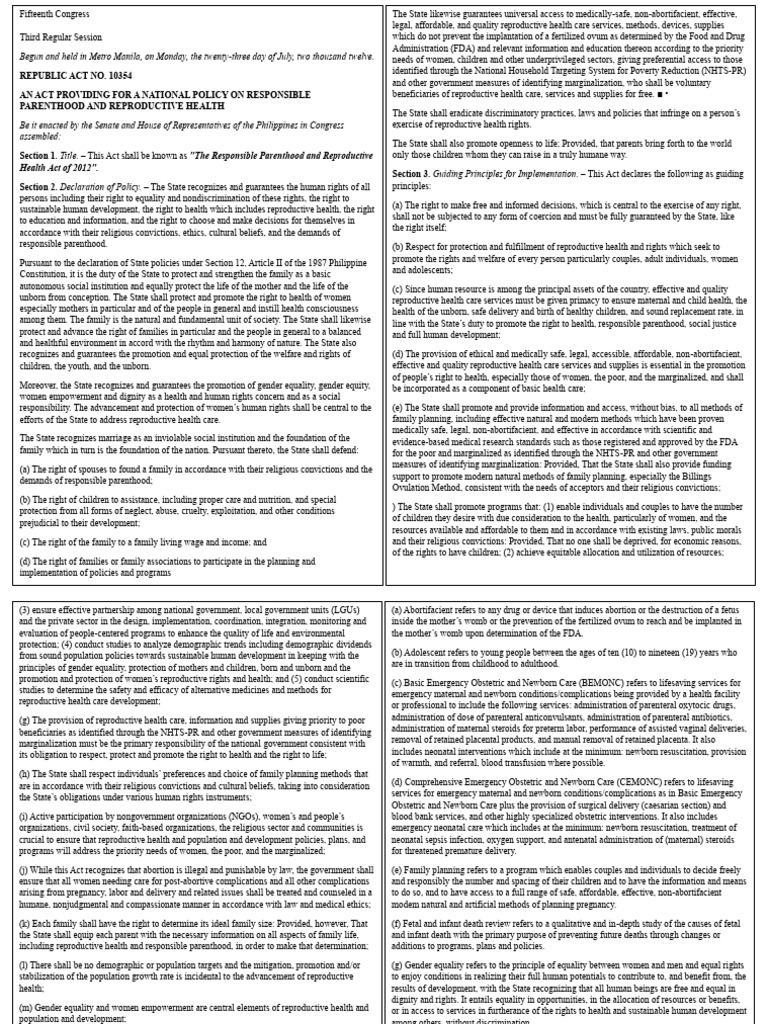 Responsible Parenthood and Reproductive Health Act | PDF | Family ...