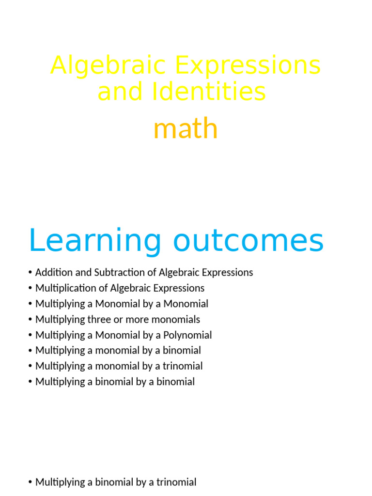 Algebraic Expressions and Identities (Math Ppthoney) | PDF ...