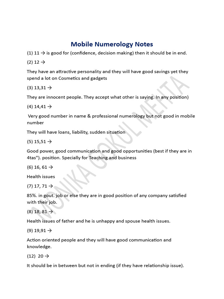 Mobile Numerology Notes Eng | PDF | Thought | Psychology
