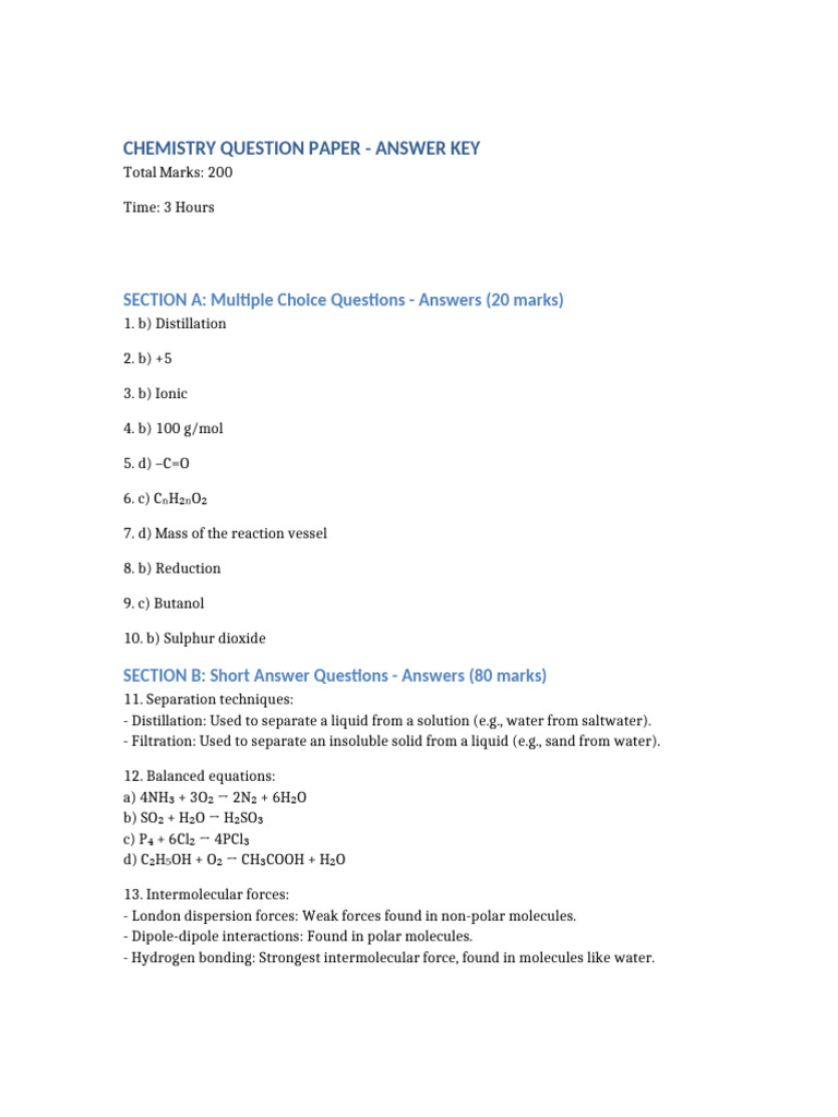 Chemistry_Answer_Key | PDF | Redox | Chemical Reactions