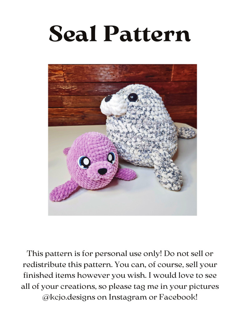 Printerfriendly Seal Pattern | PDF | Crochet | Yarn
