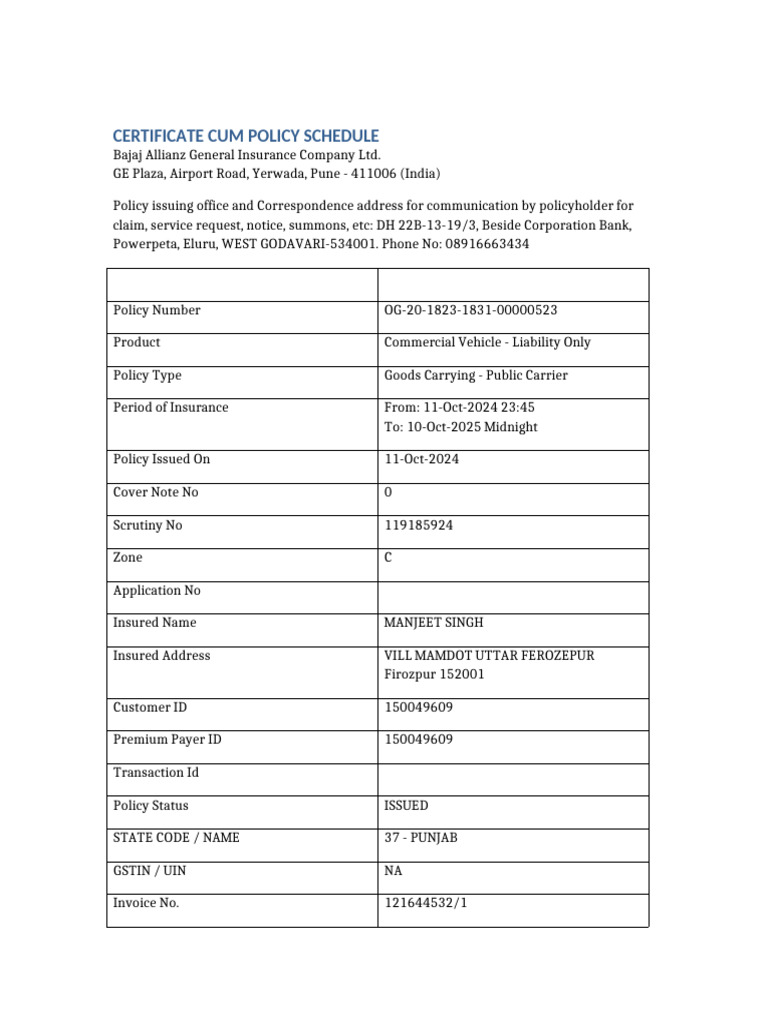 Formatted Insurance Policy | PDF