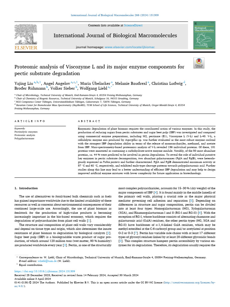 Proteomic Analysis of Viscozyme L and Its Major Enzyme Components For ...