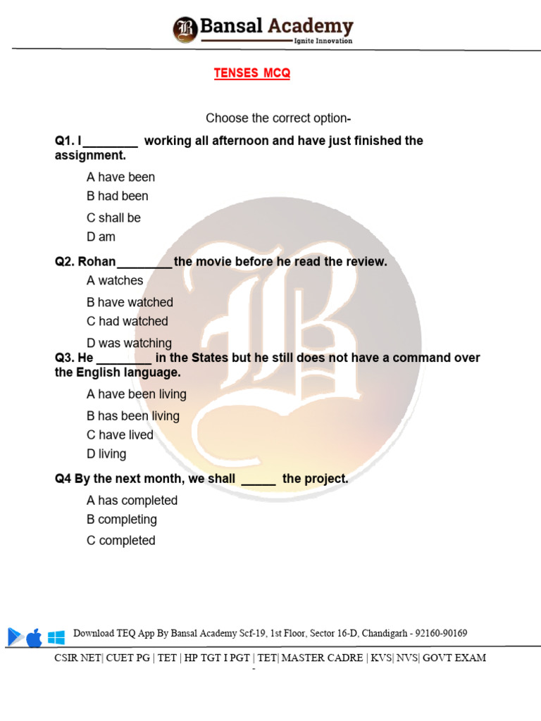 Assignment Tenses 100 Questions with Answers | PDF | Verb | Language ...