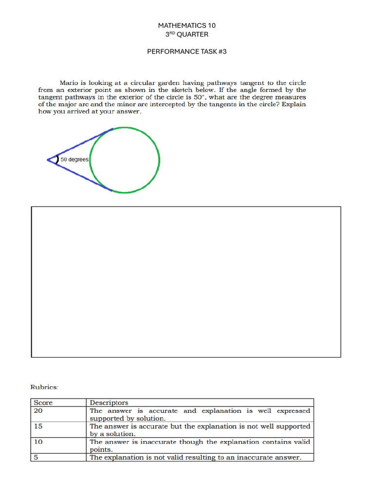 Mathematics 10 3 Quarter Performance Task #3 | PDF