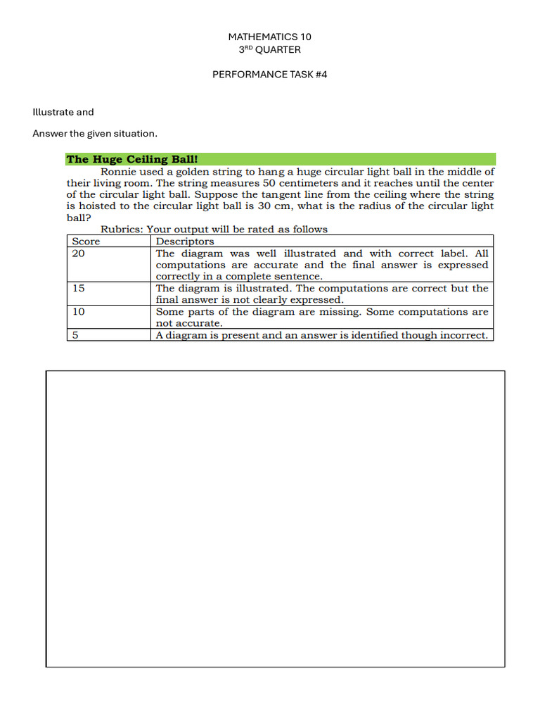 Mathematics 10 3 Quarter Performance Task #4 | PDF