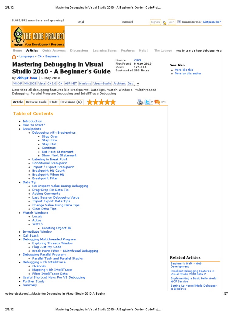 Mastering Debugging in Visual Studio 2010 - A Beginner's Guide - CodeProject® | PDF | Microsoft ...
