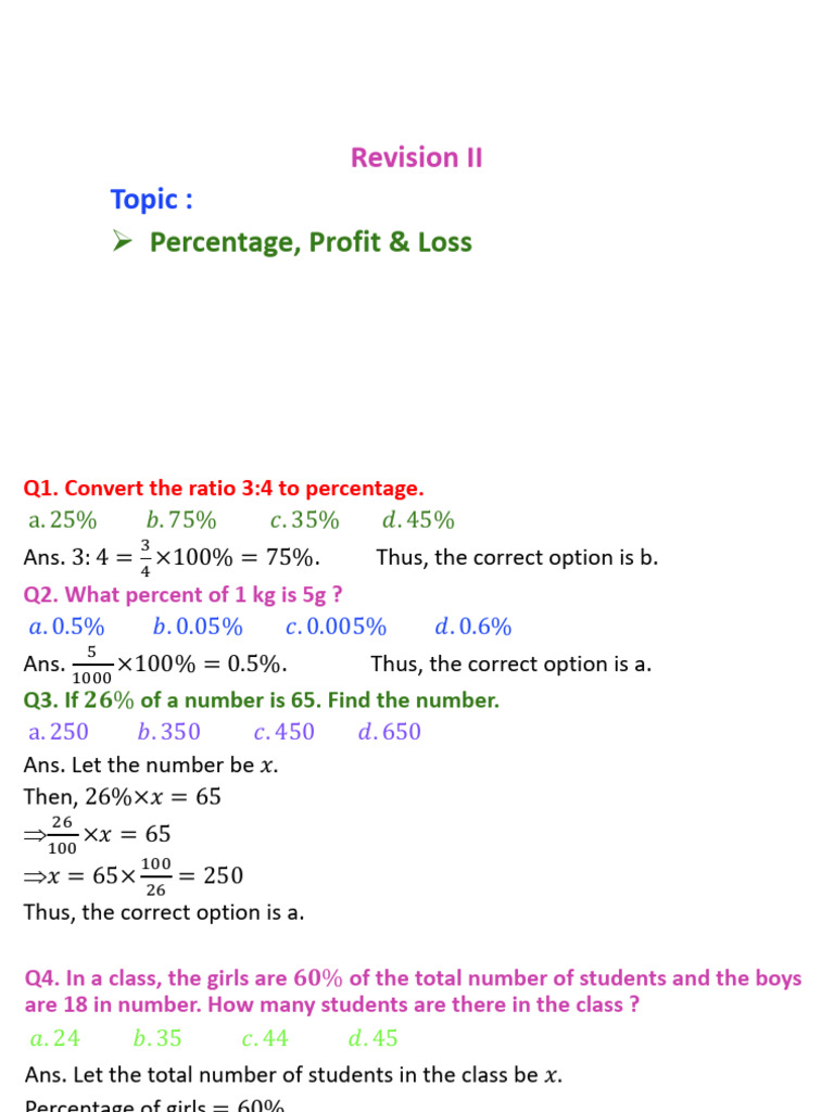 Revision II (Percentase, Profit & Loss) | PDF | Percentage | Division ...