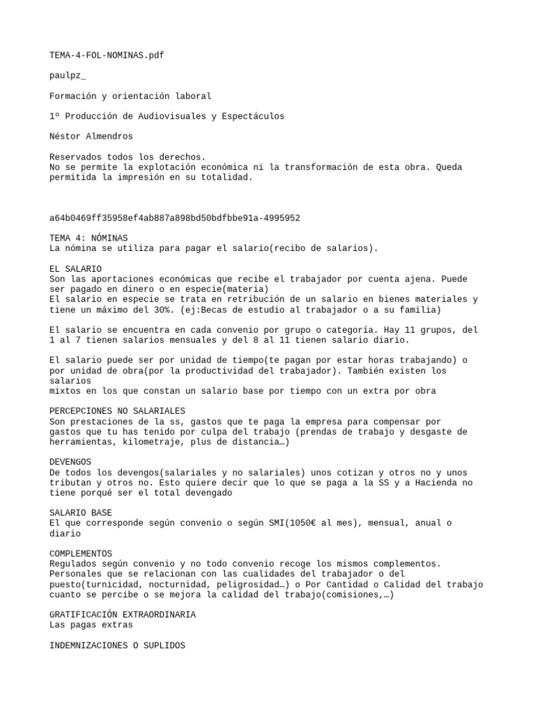 Wuolah Free TEMA 4 FOL NOMINAS | PDF | Salario | Relaciones Industriales