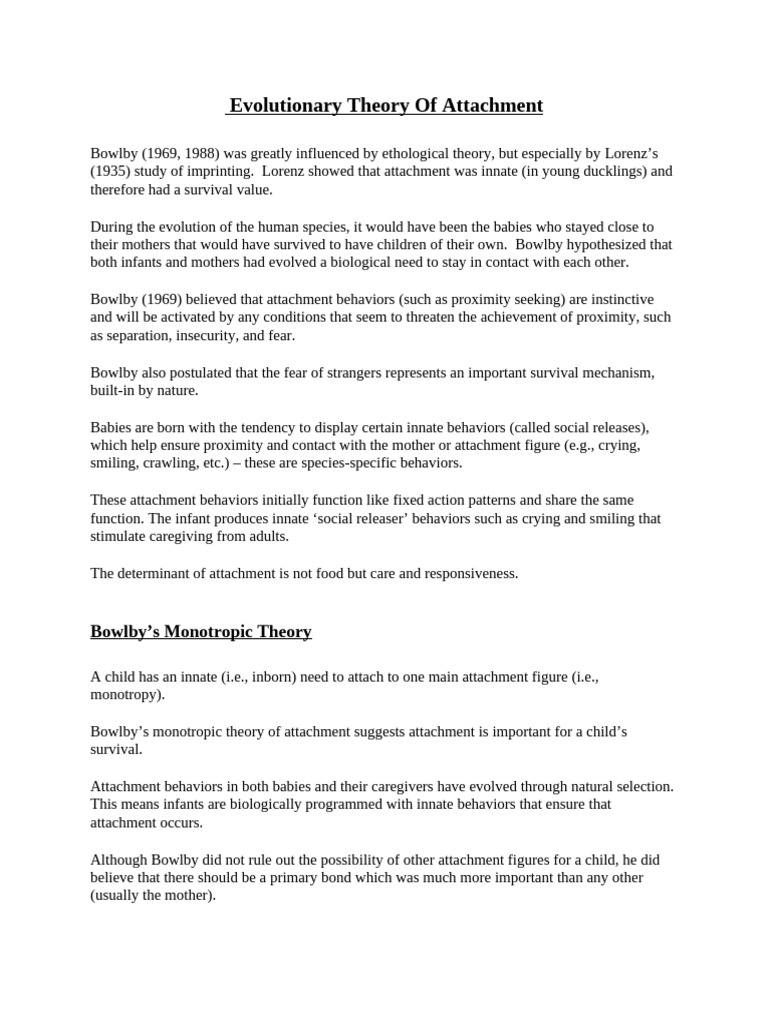 Evolutionary Theory of Attachment | PDF | Attachment Theory | Psychopathy