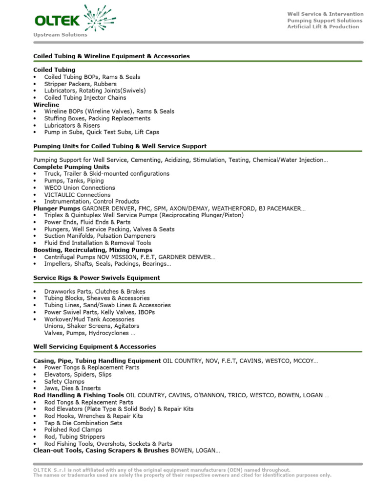 Oltek S.r.l: Well Service Solutions | PDF | Pump | Hydraulics