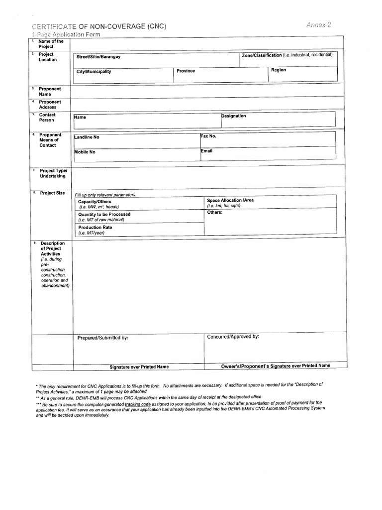 Annex 2 CNC Application Form | PDF