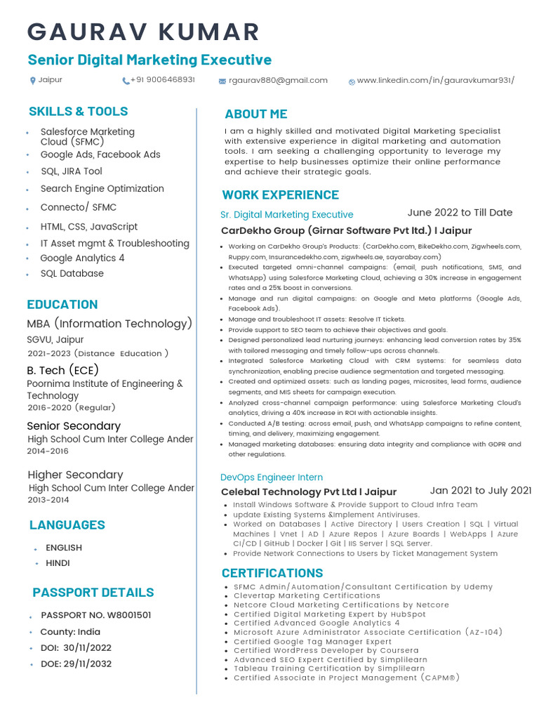 Gaurav Kumar Digital Marketing Resume-1 | PDF | Digital Marketing | Microsoft Azure
