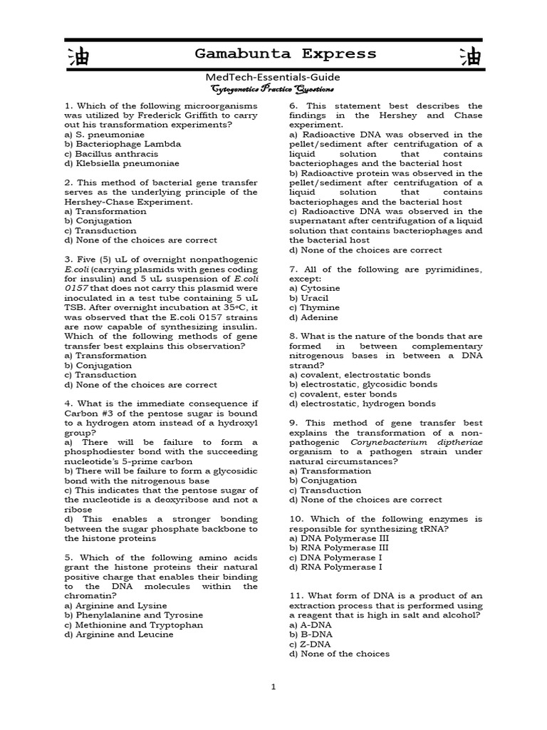 1st Shifting Practice Questions | PDF | Dna | Rna