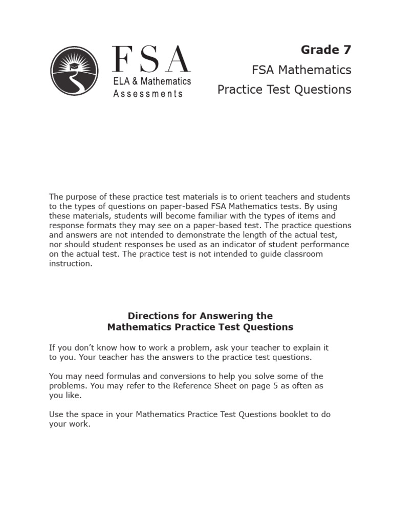 Grade 7 FSA Math Practice Test Guide | PDF