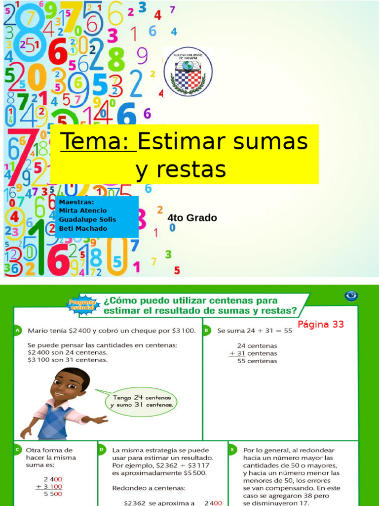 Estimación de Sumas y Restas 4to Grado | PDF