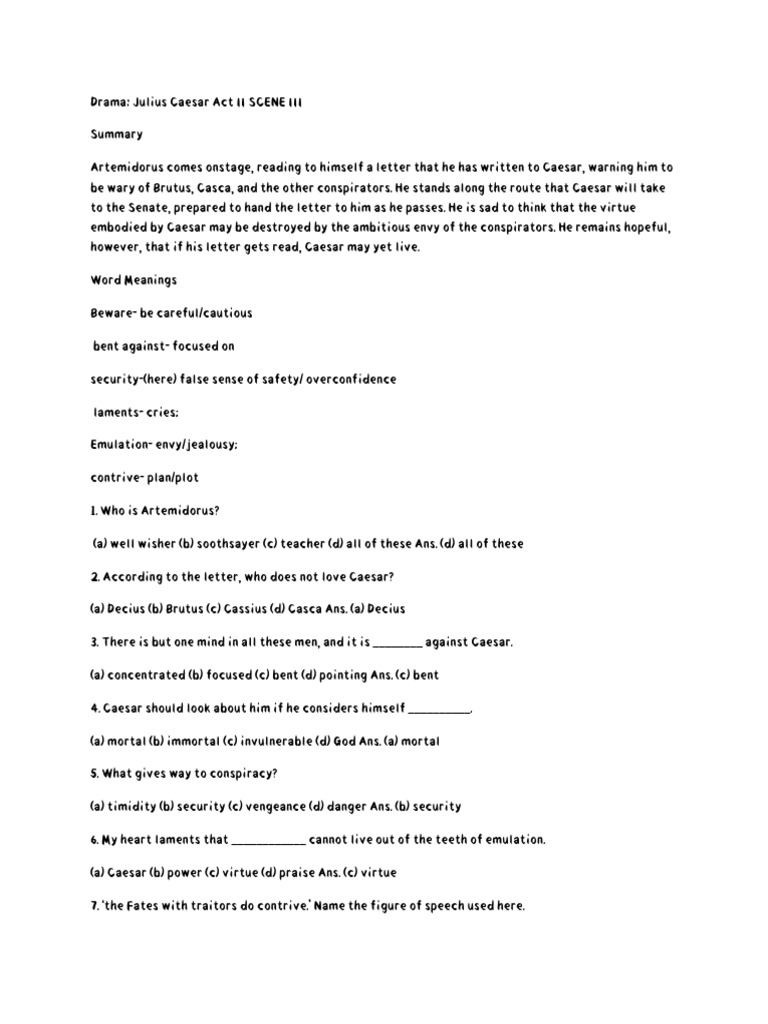 Julius Caesar Act II Scene III Summary | PDF | Julius Caesar