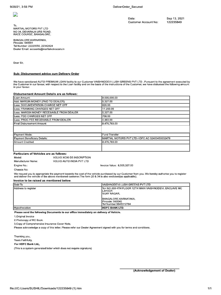 6-Volvo Delivery Order | PDF