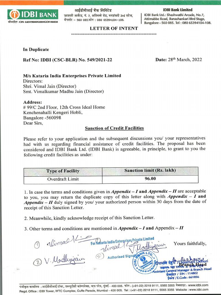 6-Sanction of Credit Facilities - 0002 IDBI | PDF