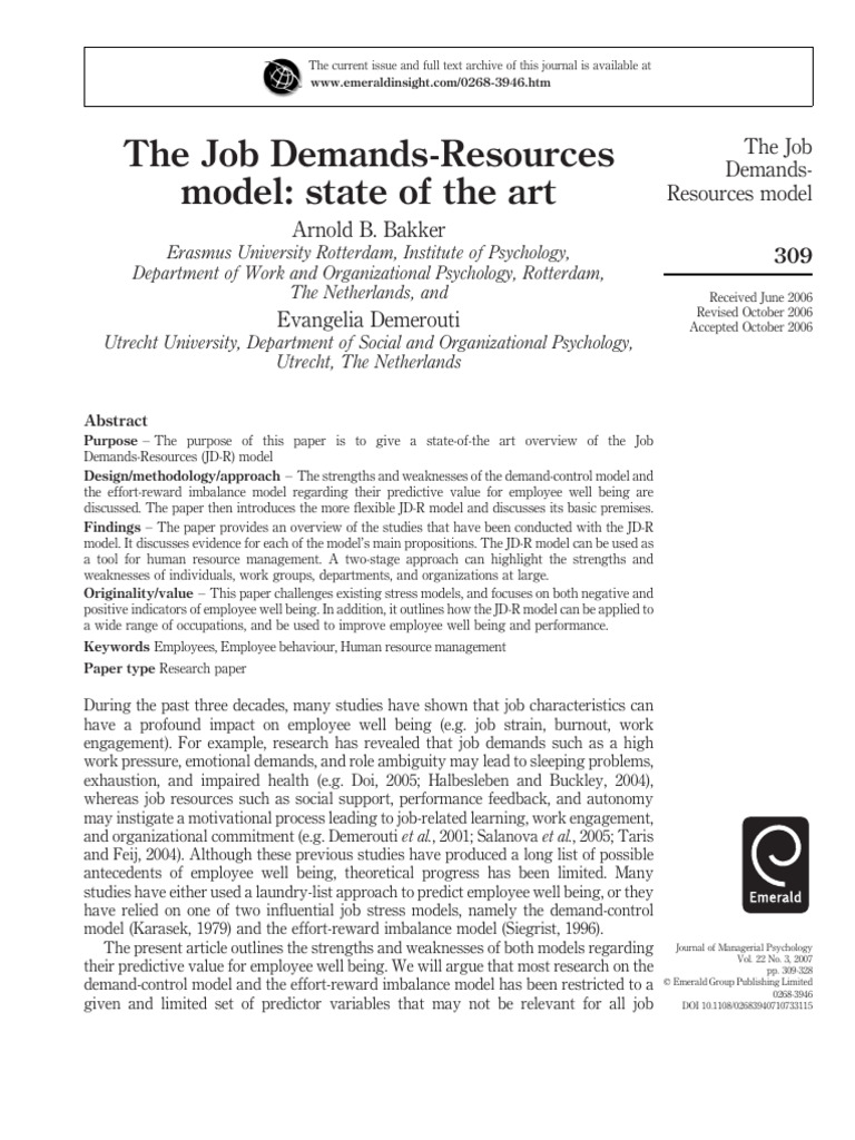 The Job Demands-Resources Model | PDF | Occupational Stress ...