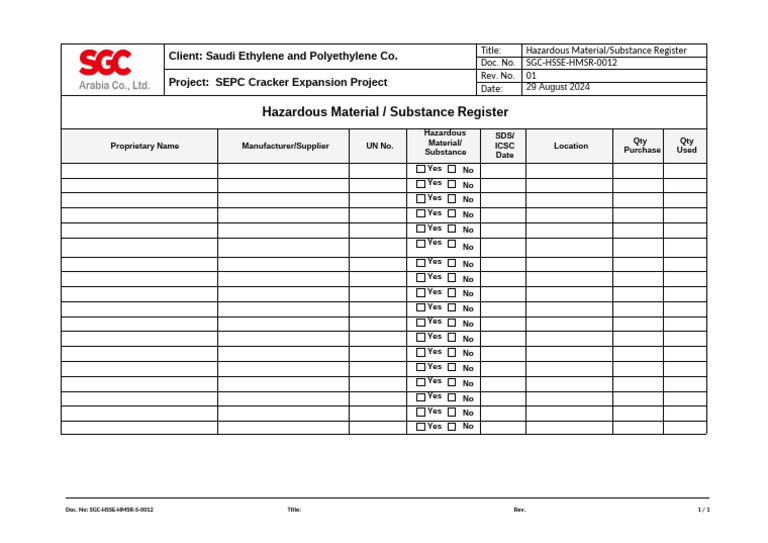 Hazardous Materials Registry Rev.01 | PDF | Labor Relations | Chemical ...