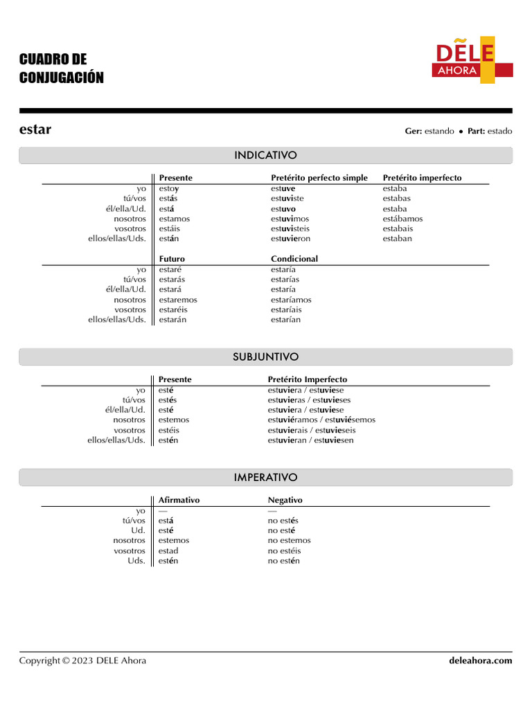 Conjugacion Del Verbo Estar | PDF